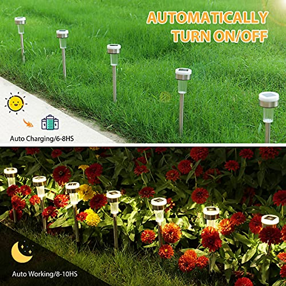 TWINSLUXES 16 Pack Solar Pathway Lights Outdoor Dual Light Source LED Solar Waterproof Pathway Lights for Garden Patio and Walkway Decoration Warm White.