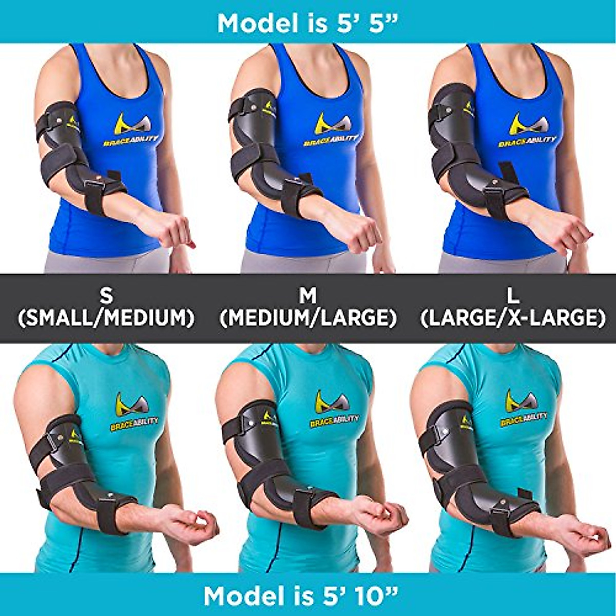 BraceAbility Cubital Tunnel Syndrome Elbow Brace | Splint to Treat Pain from Ulnar Nerve Entrapment, Hyperextended Elbow Prevention and Post Surgery Arm Immobilizer - S (Small/Medium)