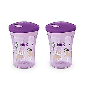 NUK Evolution Straw Cup, 8 oz (Purple Cat & Dog, 2 Pack)