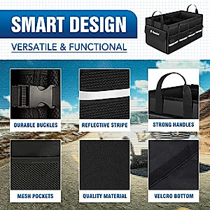 K KNODEL Car Trunk Organizer with Lid, Collapsible Car Trunk Storage Organizer, Car Organizer and Storage for SUV, Truck, Sedan (Black)