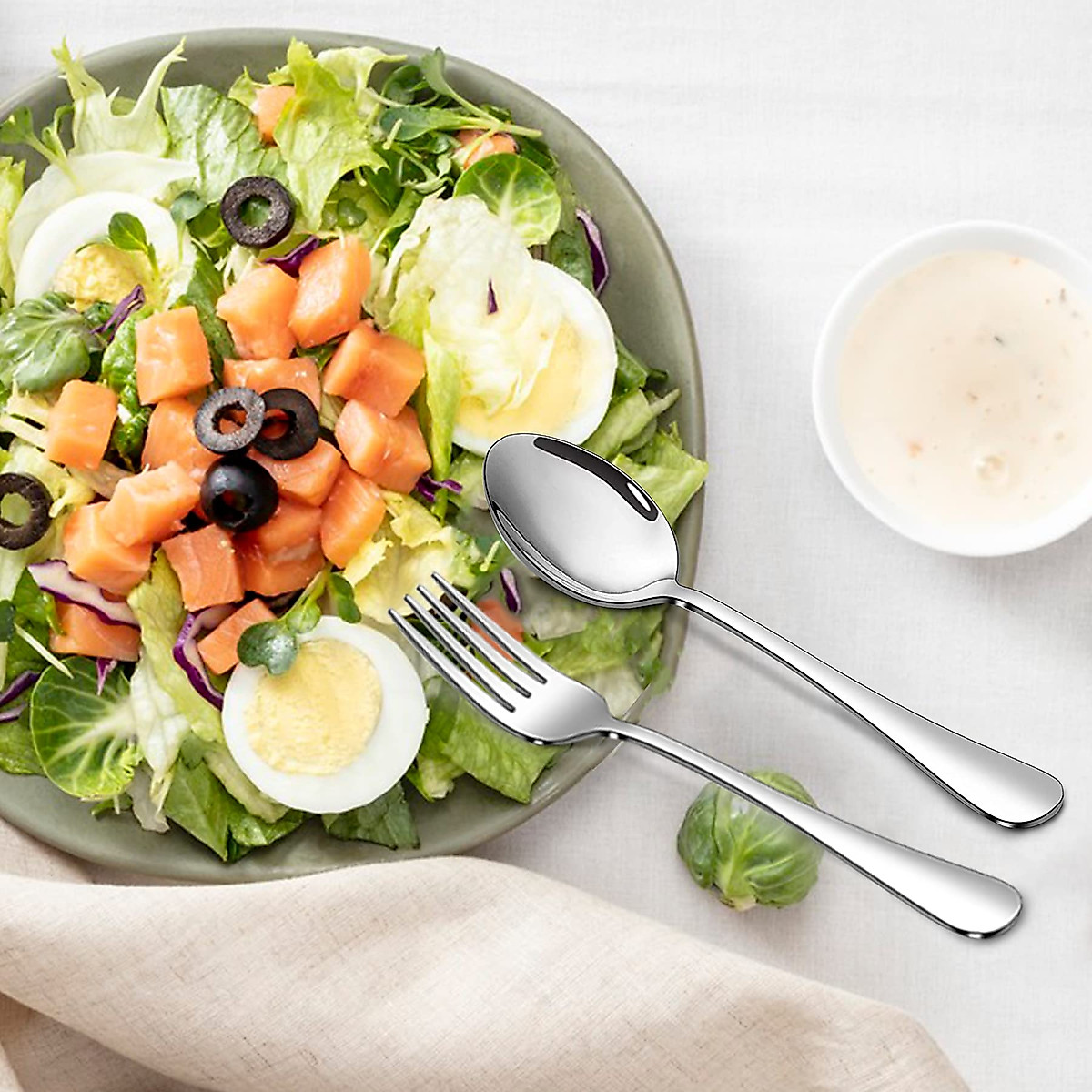 SANTUO Stainless Steel Dinner Spoons Set,12 Piece 7.3" Spoons Silverware,Table Soup Spoons Set,Mirror Finish & Dishwasher Safe