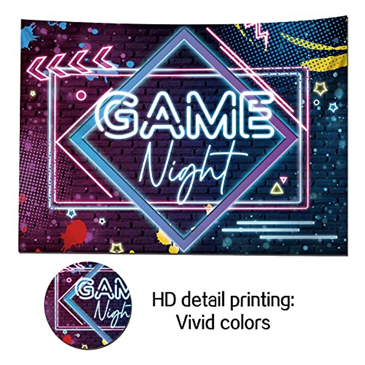 Game Night Theme Photography Backdrops Glow Neon Photo Background for Game On Birthday Party Decor Sleepover Slumber Prom Gaming Party Cake Table Decor Photobooth Supplies 7x5ft
