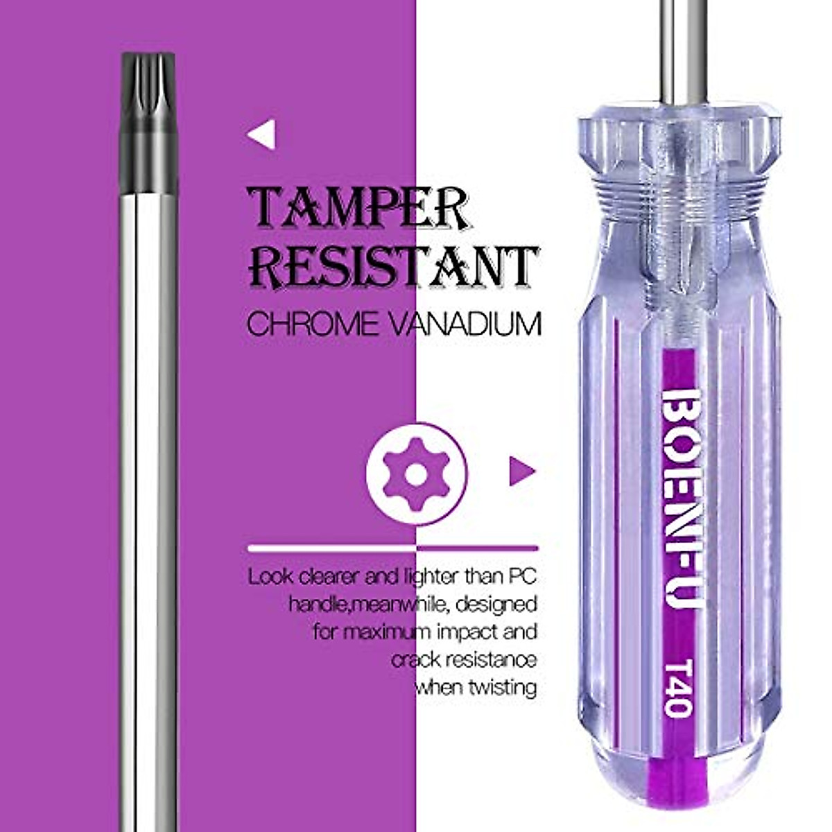 BOENFU Torx Screwdriver Set 13 PCS Heavy Duty Torx Security Screwdriver, T5 T15 T6 T8 T10 T25 T30 T7 T27 T40 T20 T9 T4 Star Shaped Drivers Set Fit Tamper Proof Screw, Purple