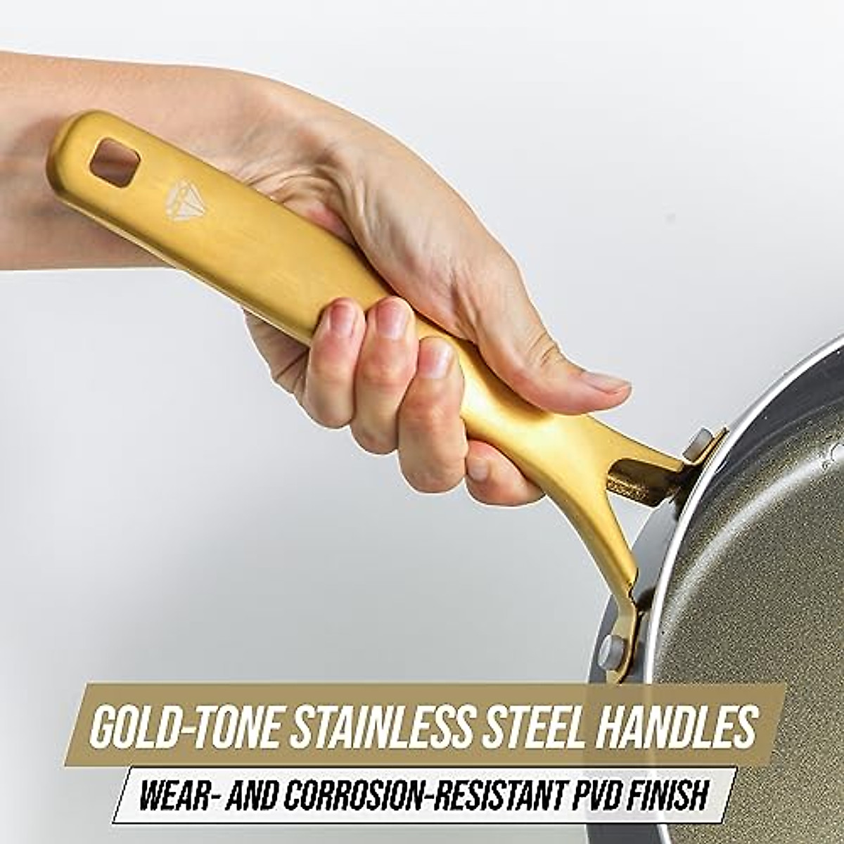 Blue Diamond Gold 10 Piece Cookware Set,Ceramic Nonstick, PFAS Free, PFOA Free, Induction Suitable, Dishwasher Safe, Gold Handle, Black