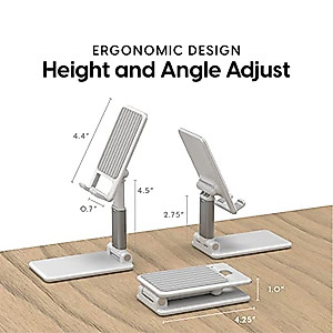 TALK WORKS Adjustable Cell Phone Desk Mount Compatible w/ iPhone 13/ Pro/ Pro Max,14/Plus/Pro/Pro Max - Flexible Stand for Office, Home, Tabletop (White)