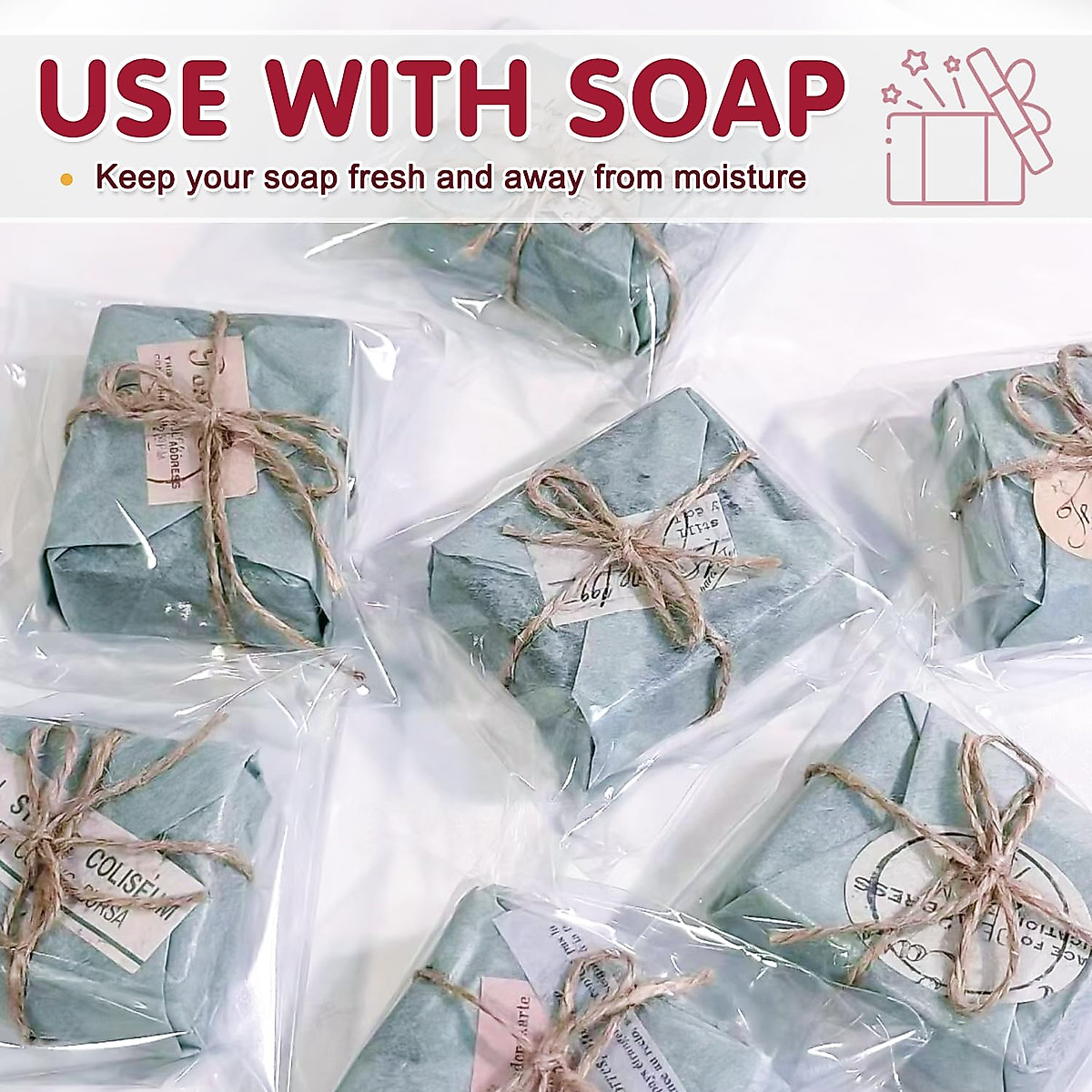 Walfos Clear Cellophane Bags, 4x6 Inch Transparent Soap Bags, Soap Wrappers for Homemade Soap Craft Gift Box Suitable for Packaging Gift & Cookies, Candy etc(200pcs