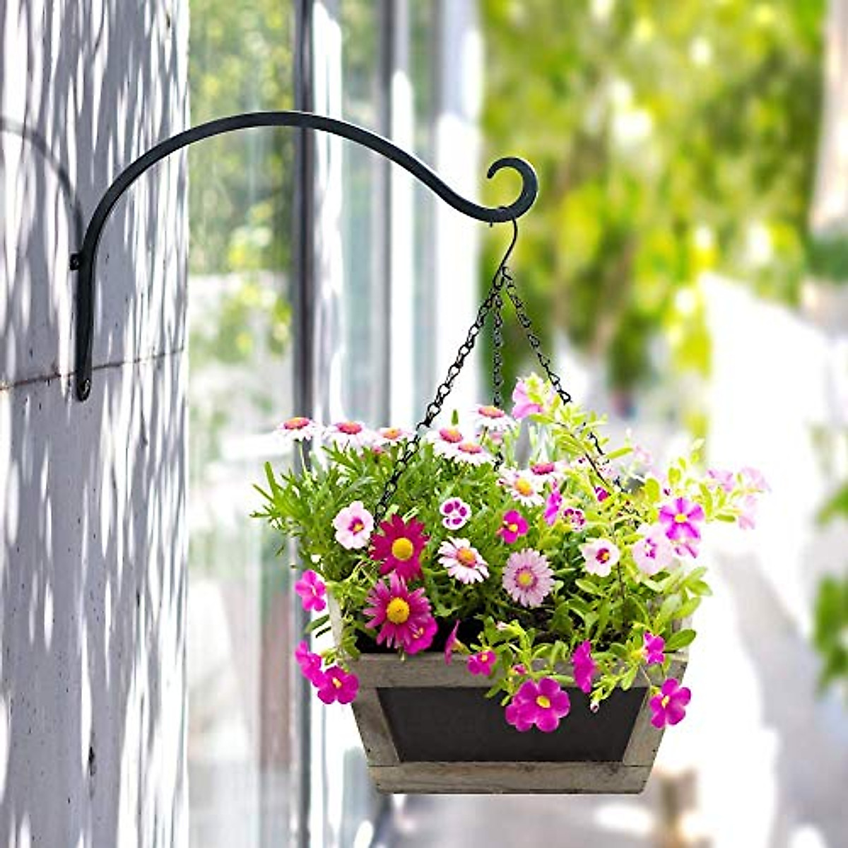 AJART Hanging Plant Hanger Outdoor: 12-Inch Metal Bird Feeder Wall Hooks - 4 Pieces Black Plant Bracket Hook for Hanging Flower Baskets