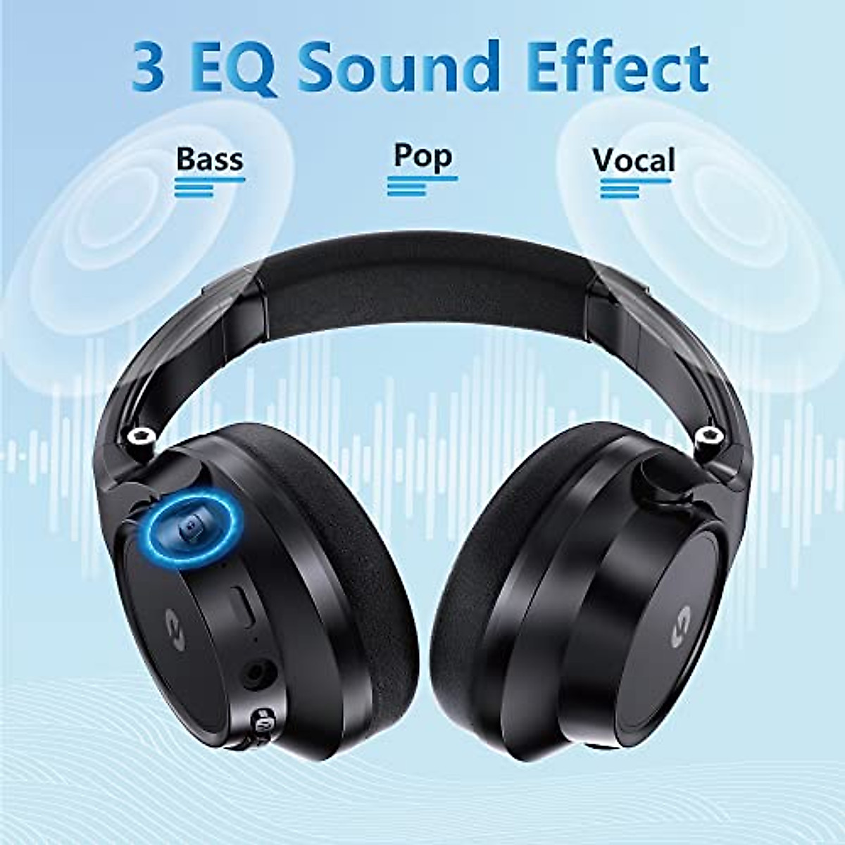 Emuael Bluetooth Headphones Wireless,70H Playtime and 3 EQ Music Modes Over Ear Headphones with Microphone,Foldable Lightweight Headset with Hi-Fi Stereo,Deep Bass for Work Out,Cellphone,PC,TV.