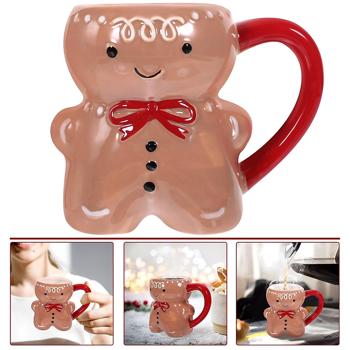 Amosfun Gingerbread , Ceramic Christmas Coffee Cup Christmas Character Mugs Xmas Party Tea Cup Novelty Drinking Cup for Hot Chocolate Cocoa Mugs