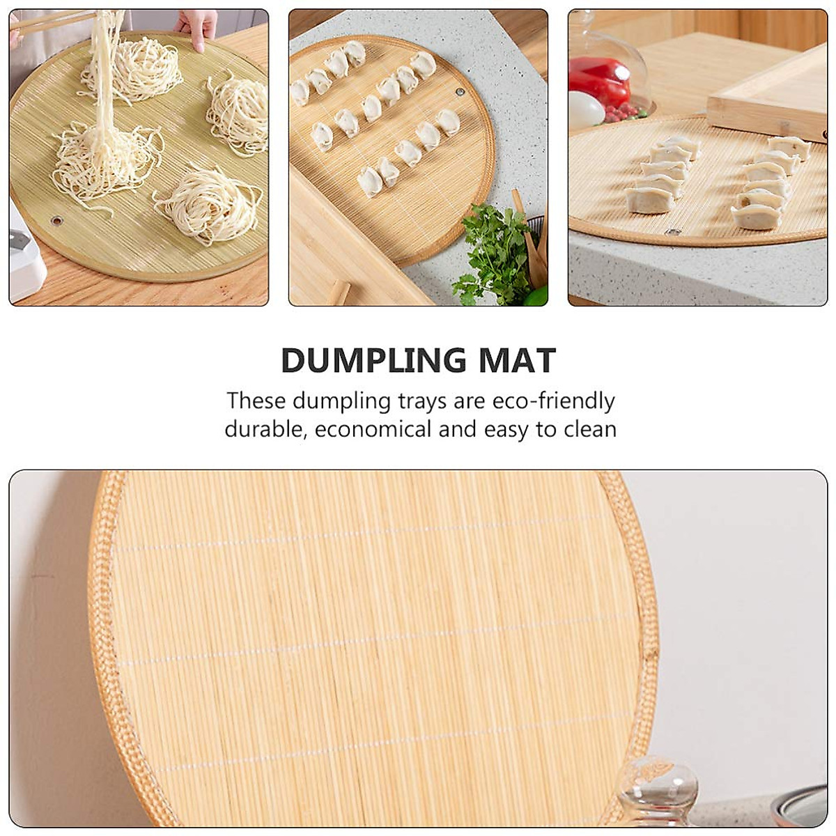 HEMOTON 1 Set 2Pcs Bamboo Dumpling Tray Handmade Chinese Dumplings Mat Insulation Mat Steamer Basket Baking Mat for Baking Dumpling Dough Pastry Cookie Wontons (Khaki)