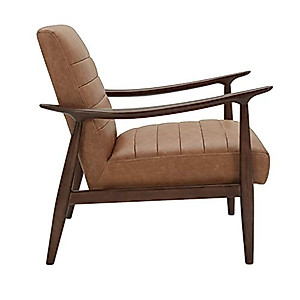 Amazon Brand – Rivet Spear Mid-Century Modern Channel Tufted Leather Accent Chair with Wood Arms, 29.1"W, Cognac Brown