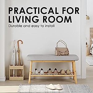 Bamworld Shoe Bench with Storage Bamboo Entryway Bench with Cushion Seat Storage Benches for Bedroom Living Room Indoor(Nature)