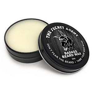 Badass Beard Care Beard Wax for Men - The Secret Agent Scent, 2 oz - Softens Beard Hair, Leaves Your Beard Looking and Feeling More Dense