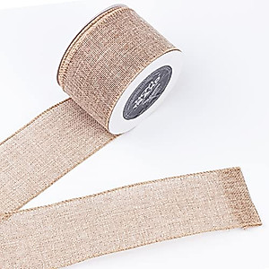 NOYI TRAXD Solid Wired Edge Ribbon Cross Royal Burlap Ribbon for Gift Wrapping Home Decor (Burlap, 2.5" x 10 Yards (30 feet))