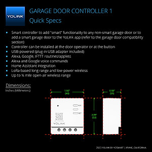 Garage Door Kit, YoLink 1/4 Mile World's Longest Range Garage Door Sensor and Controller Compatible with Alexa IFTTT, Garage Door Opener App Remote Control Open Close Notification, YoLink Hub Required