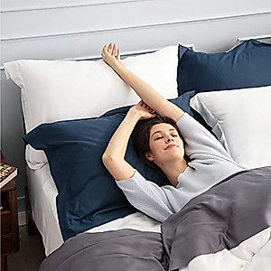 Bedsure Standard Pillow Shams Set of 2 for Kids, Brushed Microfiber Navy Bed Pillow Shams for Queen Bed, Super Soft and Cozy 20x26 Inch Shams Envelope Closure