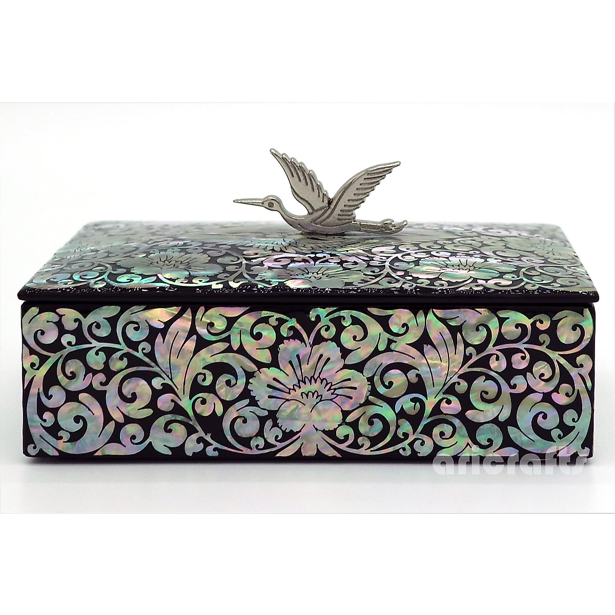 Mother of Pearl Nacre Lacquer Inlay Wooden Business Card Case, Business card Box, Desk Office Organizer, ID Box, Multi Box, Trinket Case