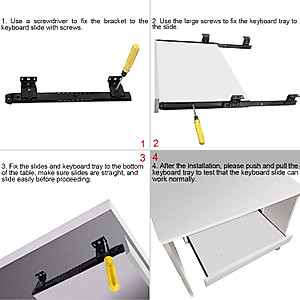 ZOENHOU 3 Pairs 14 Inch Black Keyboard Tray Slides, 22 LB Heavy Duty Ball Bearing Slides Hardware, Computer Tray Keyboard Slider Under Desk Rails Rack with 24 Adjustable Height Bracket and 48 Screws