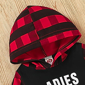 Tikoubabe Baby Boy Clothes Fall Winter Outfits Infant Long Sleeve Hoddie Romper Ladies I Have Arrived Printed 0-3 Months 70CM Red Plaid