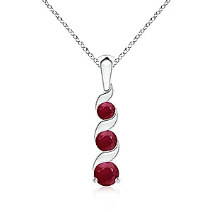 Angara Natural Ruby Three Stone Pendant Necklace with Diamond in Sterling Silver for Women with 18" Chain (4mm Weight-0.72ct) | July Birthstone Jewelry Gift for Women | Wedding Anniversary