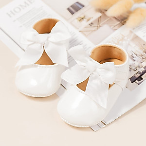 Babelvit Baby Girls Premium Bowknot Mary Jane Flats Wedding Princess Dress Baptism Shoes Rubber Sole PU Leather Infant Toddler First Walking Moccasins Crib Shoes