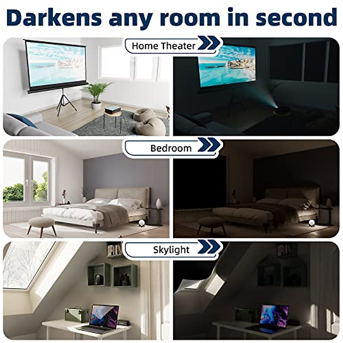 NIGHTON Portable Blackout Curtains 40"×57" Strong Hook and Loop Tape Strips with Adhesive,Blackout Shades That can be Cut,100% Blackout Material Blackout Blinds for Baby Nursery or Travel Use-Black