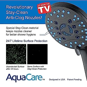 AquaCare High Pressure 8-mode Handheld Shower Head - Anti-clog Nozzles, Built-in Power Wash to Clean Tub, Tile & Pets, Extra Long 6 ft. Stainless Steel Hose, Wall & Overhead Brackets