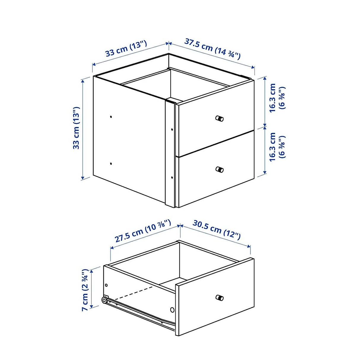 Generic Insert with 2 Drawers, Black-Brown, 13x13 inch Storage Organizer Stackable Cubes Compatible with Kallax Frames, AM.88