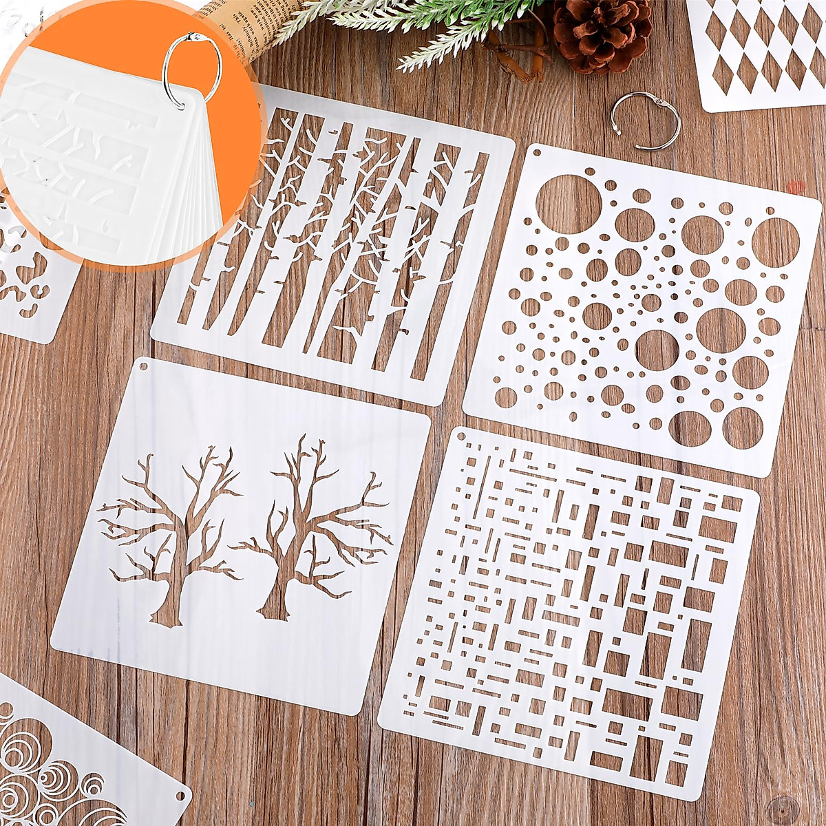 14 Pcs Mixed Media Stencils, Mabor DIY Crafts Stencils Painting Stencils for Wall Floor Decor Branches Patterns Stencils Geometric Styling Stencils for Stamp Card Making