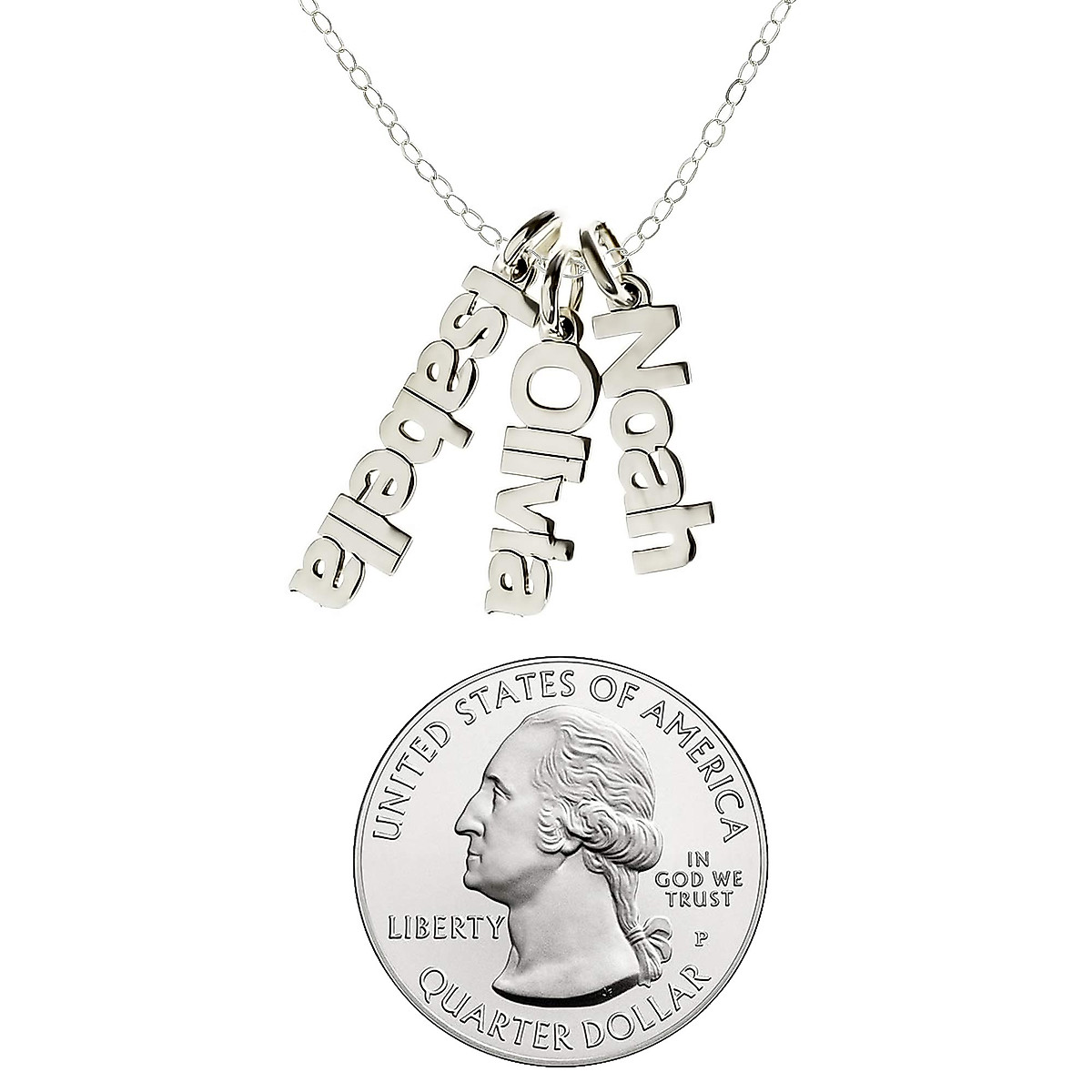 AJ's Collection Personalized Triple Sidelong Nameplate Sterling Silver Necklace. Customize Three Charms. Choice of Sterling Silver Chain. Keep The Key to Your Heart, Close to Your Heart for Couples.