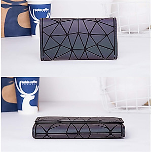 Andongnywell Iridescent Long Coin Purse Womens Geometric Rhomboids Wallets Trifold Reflective Clutch Luminous Wallet (Multicolor)