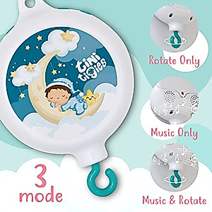 TINITIGIES Crib Mobile Motor - Baby Mobile Music Box with 3 Modes (Turn & Music, Turn Only, Music Only) Plays 12 Piano Lullabies (30 Min Auto Off) - Holder for DIY Clamp Mobile