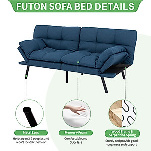 MUUEGM Futon Sofa Bed,couch bed,Memory Foam Futon Sofa,Convertible Sofa Bed for Compact Living Spaces,Apartment,Office,Sleeper Sofa,71"*33"*31.5",Blue Fabric