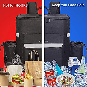 Thermal Food Delivery Backpack with Cup Holders, Insulated Pizza Delivery Backpacks, Mesh Pocket and Receipt Window, Leak-Proof Reusable Cooler for Bicycle Transport, Ubers, Doordash, Postmates