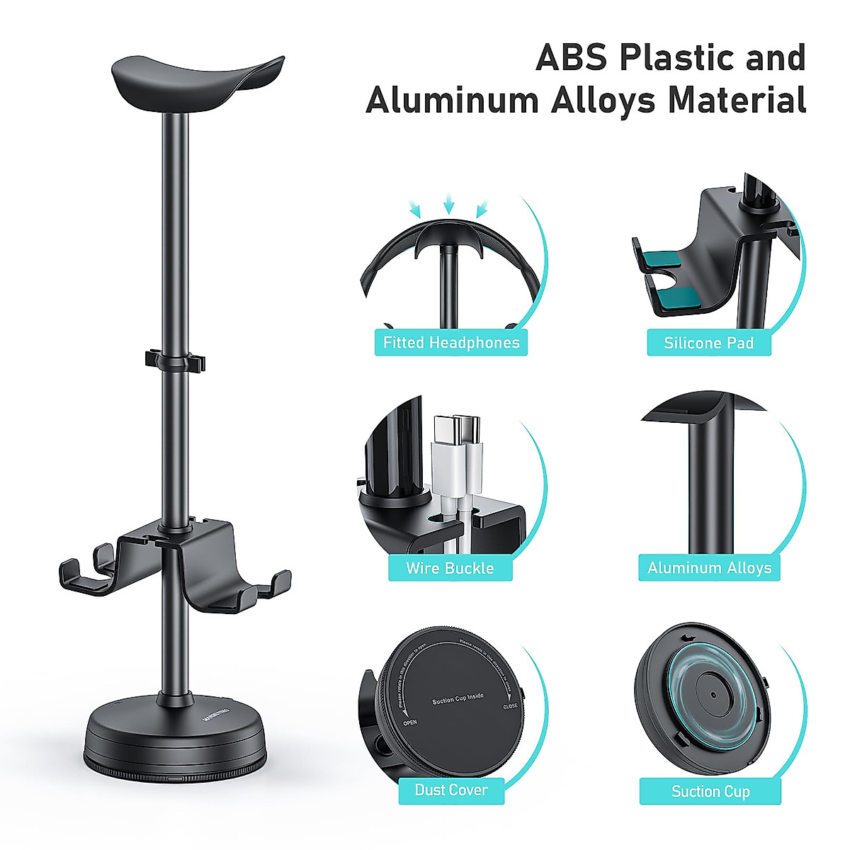 Desktop Headphone Controller Stand Holder with Anti-Slip Heavy Base Stable Suction Cup, Universal Aluminum Headset Controller Storage Organizer Compatible for PS5/Switch Pro/Xbox/Airpods/Beats/Bose