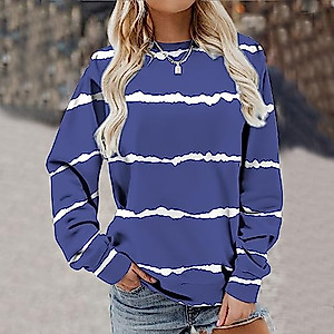 ysgfhgjw Long Sleeve Shirts for Women Crewneck Stripes Color Block Casual Blouses Pullover Comfy Loose Casual Tunics 2023