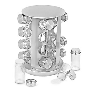 Internet's Best Revolving Spice Tower - Round Spice Rack - Set of 16 Spice Jars - Seasoning Storage Organization - Stainless Steel