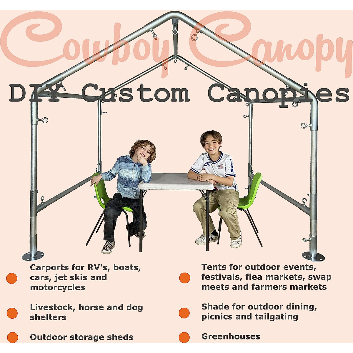 10' x 10' High Peak Canopy Fittings, DIY RV & Boat Carport, Party Tent, 1" EMT Metal Frame Parts