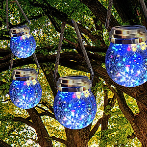 ZQX Outdoor Hanging Solar Lights,2 Pack 30 LED Solar Cracked Glass Ball Lanterns with Handle,Waterproof Solar Decorative Lights for Garden Patio Yard Christmas Wedding Party Decor(Warm White)