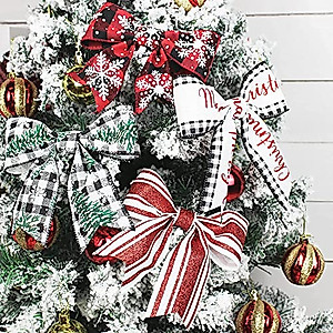 Christmas Ribbon Wired 2.5 Inch x 60Feets (4 Roll x 15Ft),Farmhouse Merry Christmas Red Buffalo Plaid Ribbon with Wire for Wreaths DIY Crafts