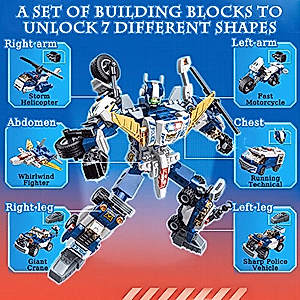 ENHANA 6 in 1 Building Block Transform Robot Vehicles Kids Toys,STEM Learning Building Bricks Plane Set for 6-12 Years Old Boys,Robot Building Toys Christmas Birthday Gifts for Boy Girls Kids,453PCS