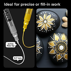 Gold & Silver Metallic Paint Pens for Rock Painting, Stone, Ceramic, Glass, Wood, Metal, Fabric, Canvas. Set of 6 Gold Permanent Oil Based Paint Markers and 6 Silver Paint Markers Extra Fine Tip 0.7mm