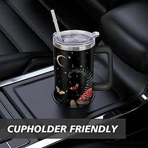 thmasamwr Mushroom Tumbler with Lid and Straw, Stainless Steel Mushroom 40oz Tumbler with Handle, Black Mushroom Travel Coffee Mug Mushroom Gifts Cups for Women and Men