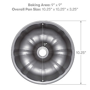 Cooking Light Heavy Duty Nonstick Bakeware Carbon Steel Fluted Tube Bundt Pan with Quick Release Coating, Manufactured without PFOA, Dishwasher Safe, Oven Safe, 9-Inch, Gray