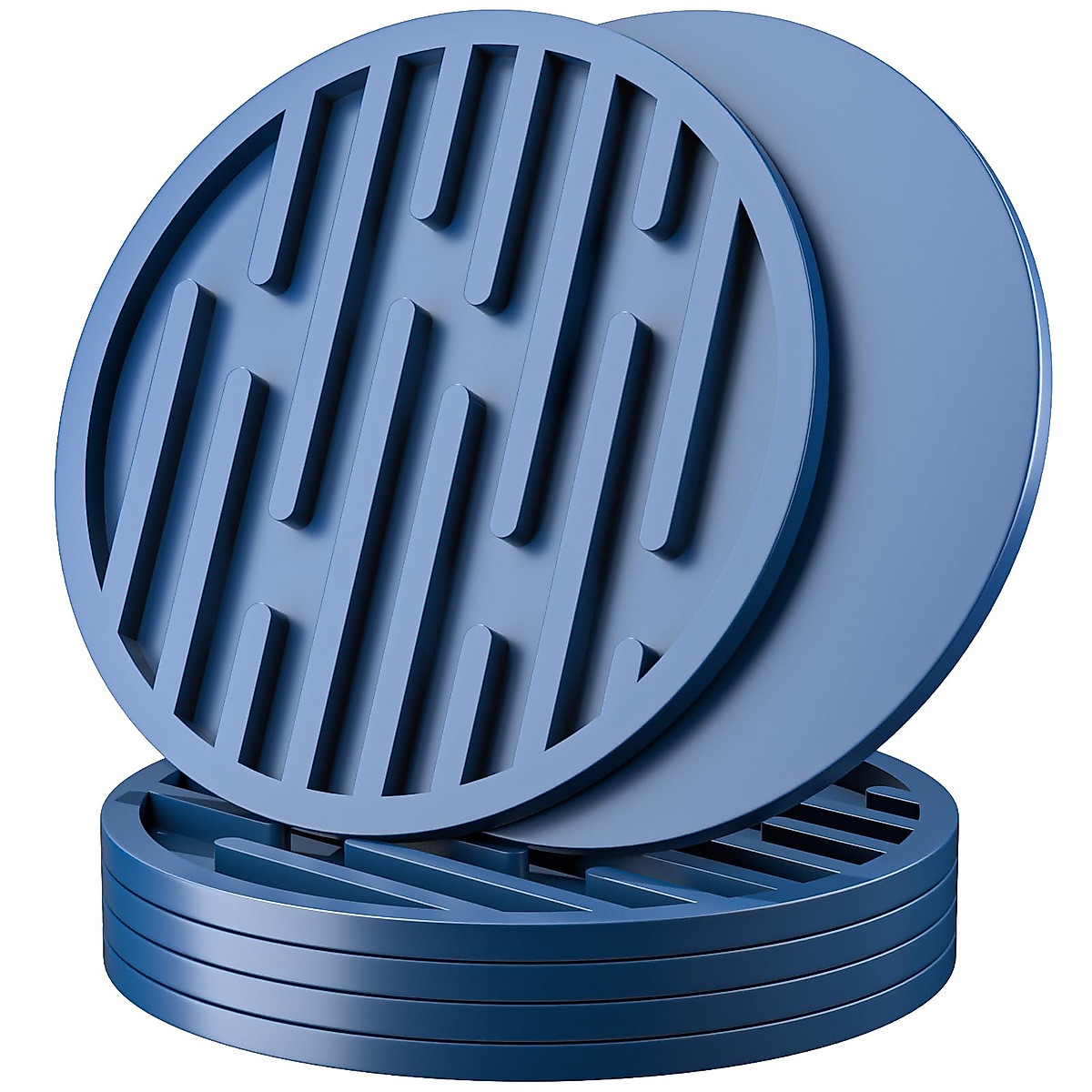 Silicone Coasters for Drinks, AUPTIM Drink Coasters Set of 6, Cup Coasters for Coffee Table, Cup Mat Drink Coasters for Tabletop Protection, Cool Home Decor, 4" Blue Coasters for Desk, Porta Vasos