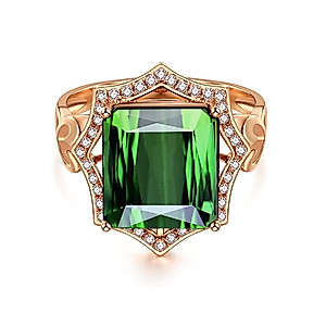 SixTwo 18K Yellow Gold Large 7.35 Carat Perfect Princess Square Cut Cubic Zirconia CZ Diamond Emerald Birthstone Halo Solitaire Engagement Rings Rainbow Gemstone Ring ST.286 (Green, 10)