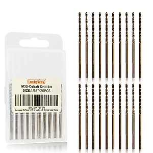 Luckyway 20-Piece 1/16" M35 Cobalt Drill Bits, Jobber Length Twist Drill Bit Set for Hard Metal, Stainless Steel, Cast Iron, Wood and Plastic, with Storage Case