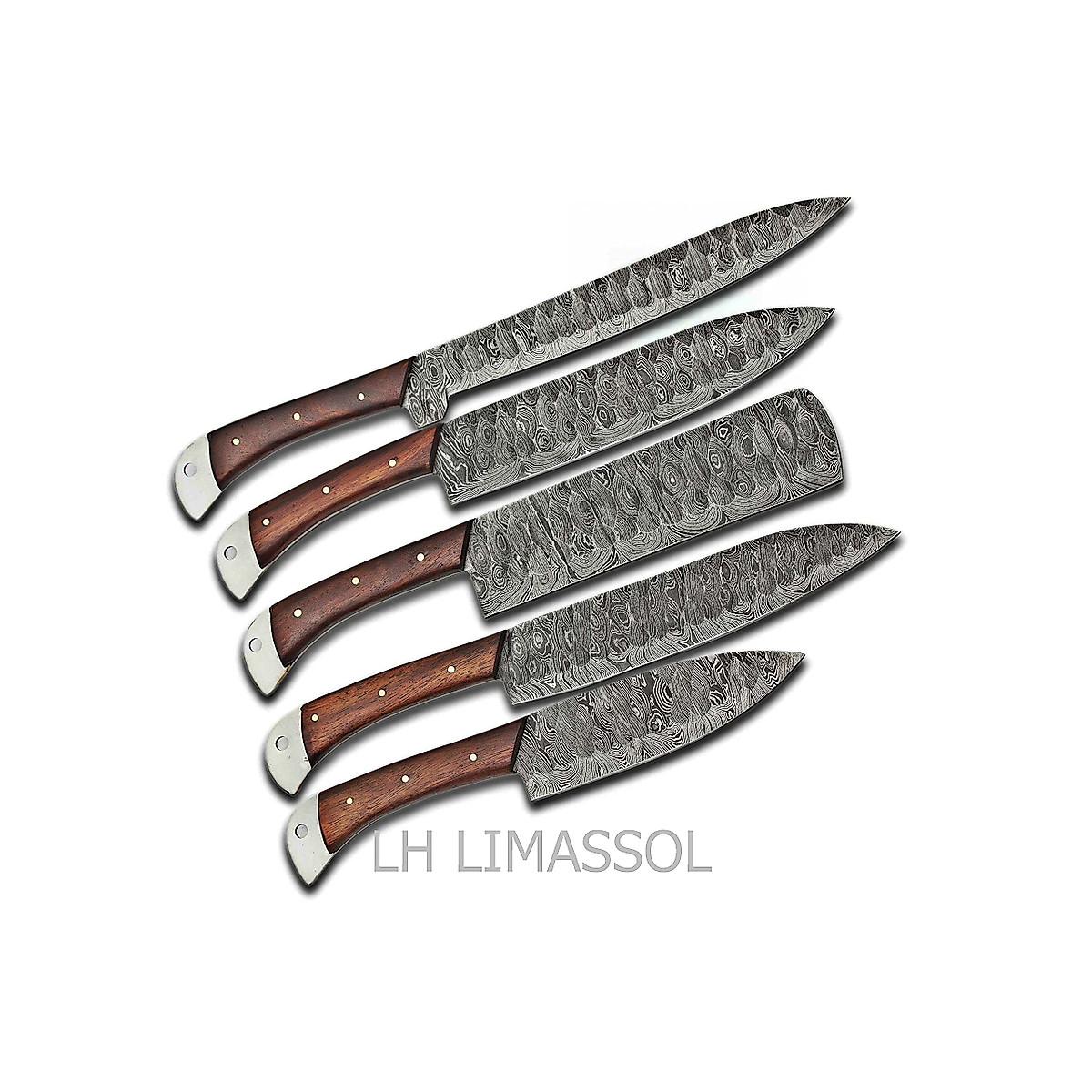 Damascus Steel Kitchen Knife Set, 5 PCS Hand Forged Chef Knife Set With Leather Roll Kit Christmas gift kitchen and Dinning