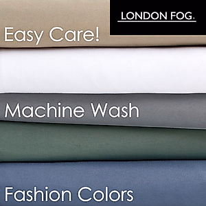 London Fog Garment Washed Solid Sheet Set White Microfiber 3-Piece Twin Sheet Set, Solid Themed, Deep Pocket, Adult and Teen, Oeko-TEX Certified