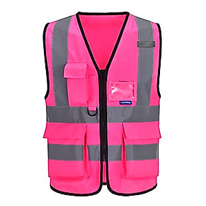 A-SAFETY Pink Safety Vests for Women,Working Safety Vest with Reflective Strips,XXL